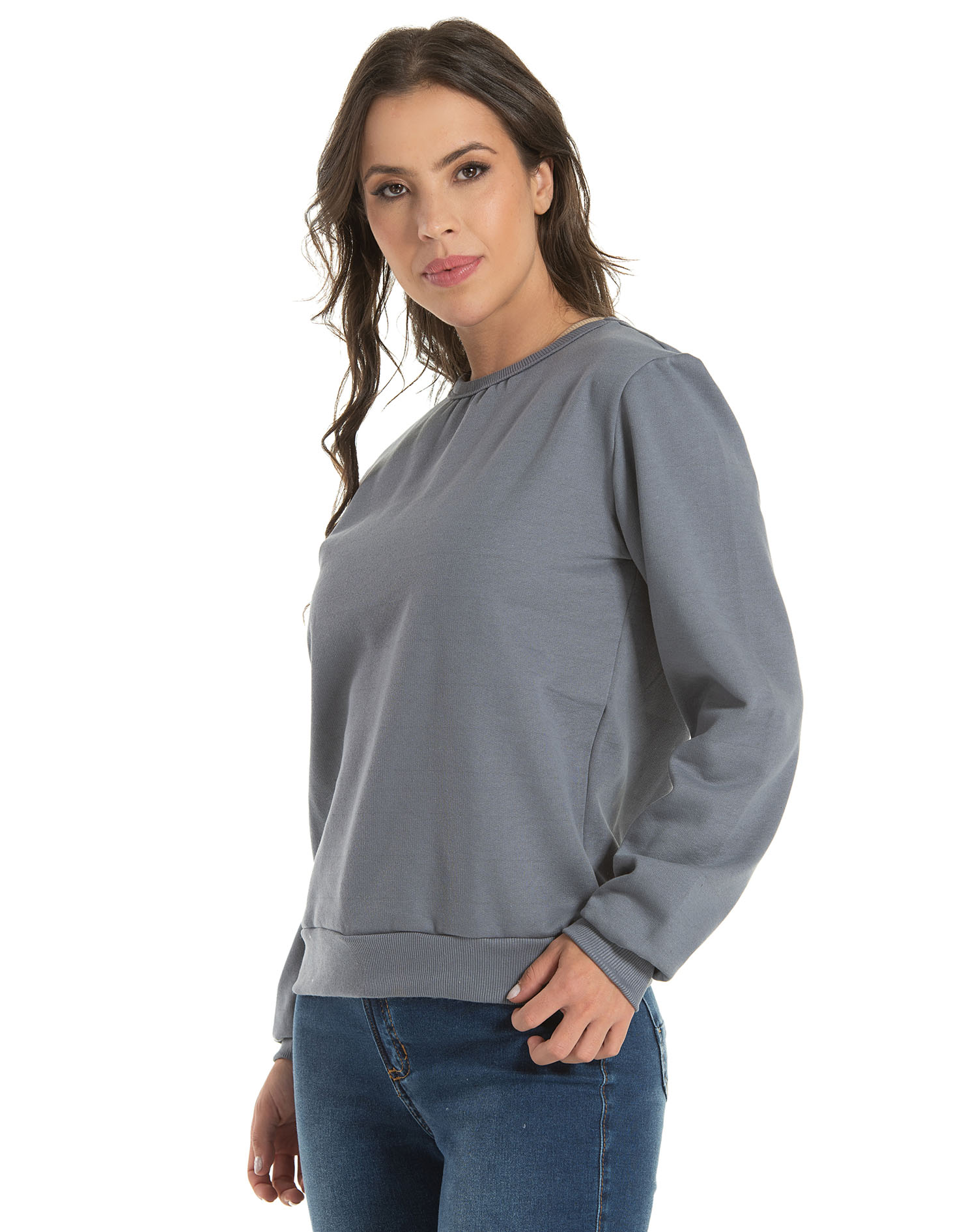 Blusão de Moletom Feminino Cinza Chumbo | Direto de Fábrica - Loja Mirante